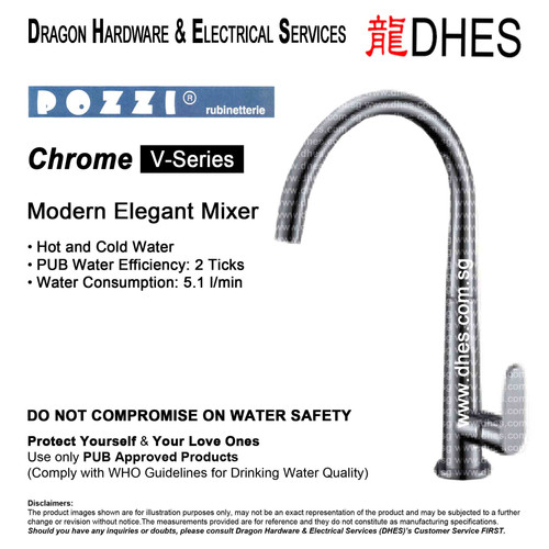 Pozzi V-Series 920 Chrome Bold Modern Minimalist Kitchen Sink Faucet ...
