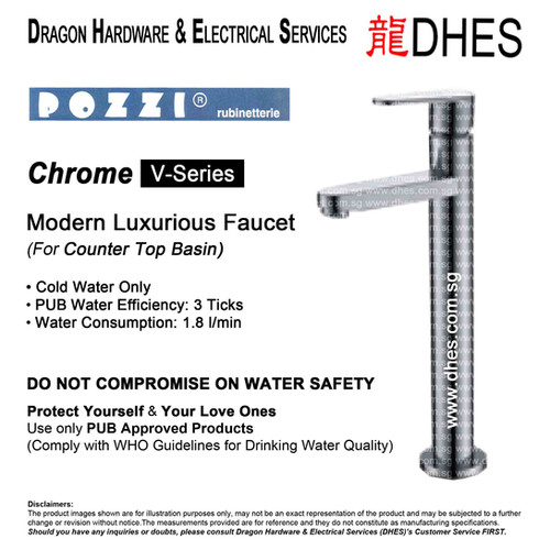 Pozzi V-Series 321 Chrome Modern Elegant Exquisite Counter Top Bathroom ...