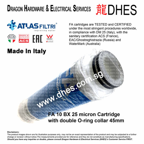 Atlas Filtri FA 10 BX 25µm Filter Cartridge w Double O-Ring Collar ...