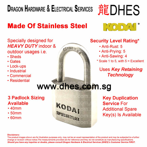 Kodai Heavy Duty Stainless Steel Anti Rust Key Retaining Padlock ...