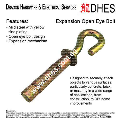 DHES Mild Steel Expansion Open Eye Bolt with Yellow Zinc Plating ...