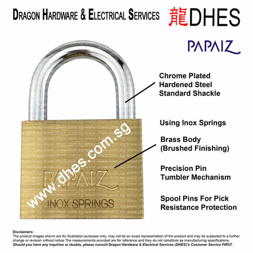 Papaiz 50mm Master Key Non-Key Retaining Hardened Steel Shackle Brass ...