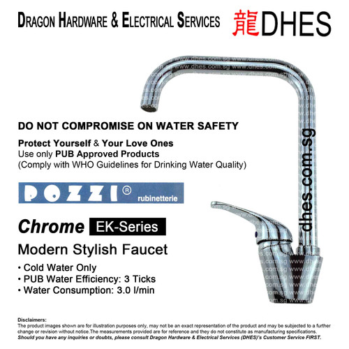 Pozzi EK-Series 520 Chrome Bold Modern Minimalist Kitchen Sink Faucet ...