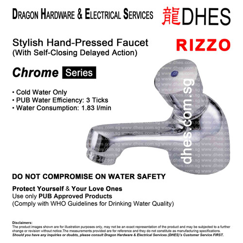 Rizzo Stylish Chrome Hand-Pressed Tap with Self-Closing Delayed Action ...