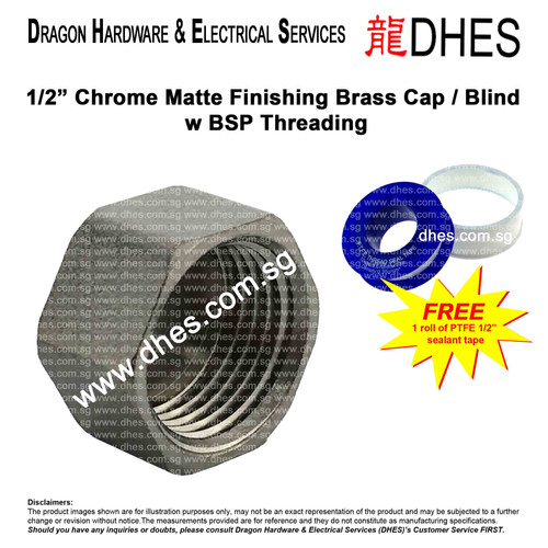 DHES 1/2” Chrome Matte Finishing Brass Cap Blind w BSP Threading ...