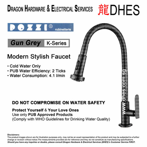 Pozzi K-Series 4000 Gun Grey Bold Modern Minimalist Kitchen Sink Faucet ...