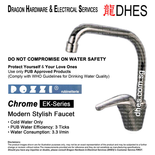 Pozzi EK-Series 620 Chrome Bold Modern Minimalist Kitchen Sink Faucet ...
