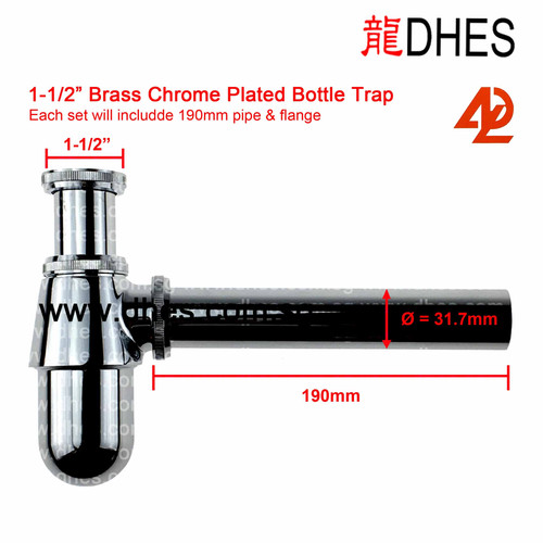 ADL 1-1/2" Brass Chrome Plated Bottle Trap With 190mm Pipe And Flange ...