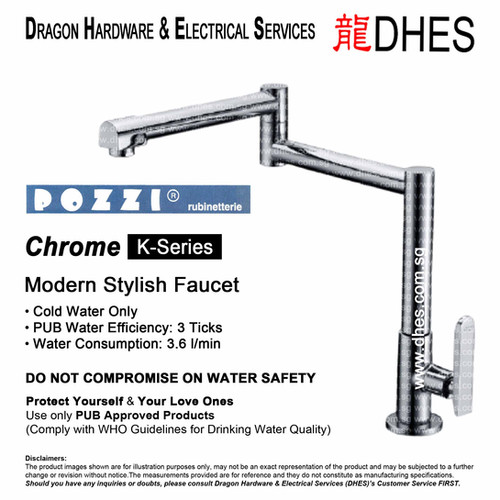 Pozzi K-Series 8320 Chrome Modern Luxurious Pot Filler Kitchen Tap ...