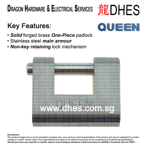 Queen 80mm Stainless Steel Armour-Plated Solid Brass Padlock 1089 ...