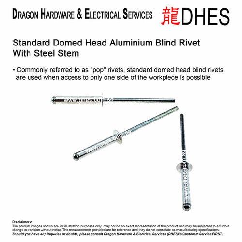DHES Dome Standard Aluminium Blind Rivet With Steel Stem | Dragon ...