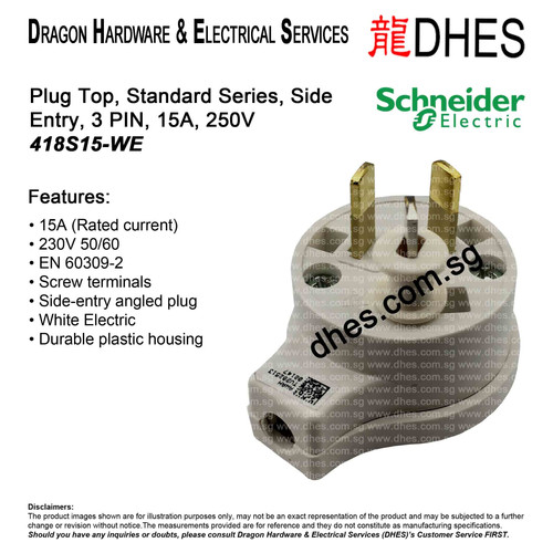 Clipsal Schneider Electric 41815-WE 15A 230V 3-Pin Side Entry Plug Top ...