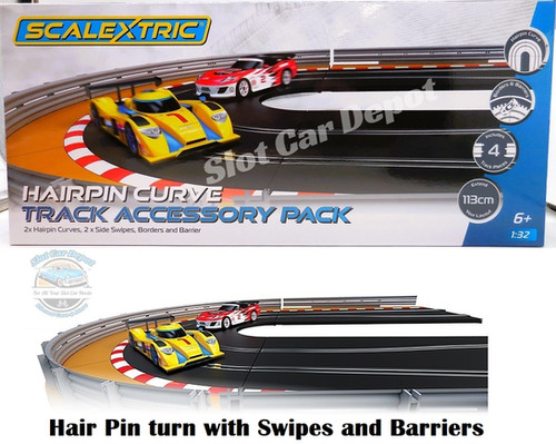 Scalextric Track Extension 3 Hairpin Turn with Side Swipes & Barriers ...