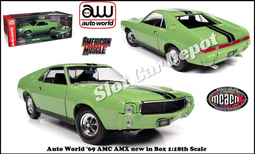Auto World NEW '69 AMC AMX Hardtop (LIME GREEN) 1:18 Scale Diecast Car ...