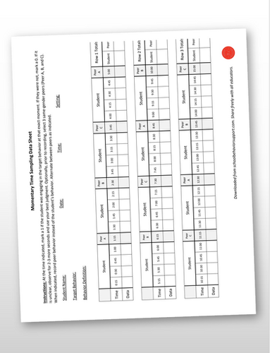 Momentary Time Sampling Data Sheet | School Behavior Support