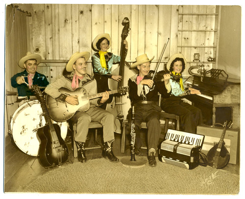 PHOTOGRAPH – CA 1950 HAND TINTED WESTERN BAND – ORPHEUM GUITAR – GIBSON ...