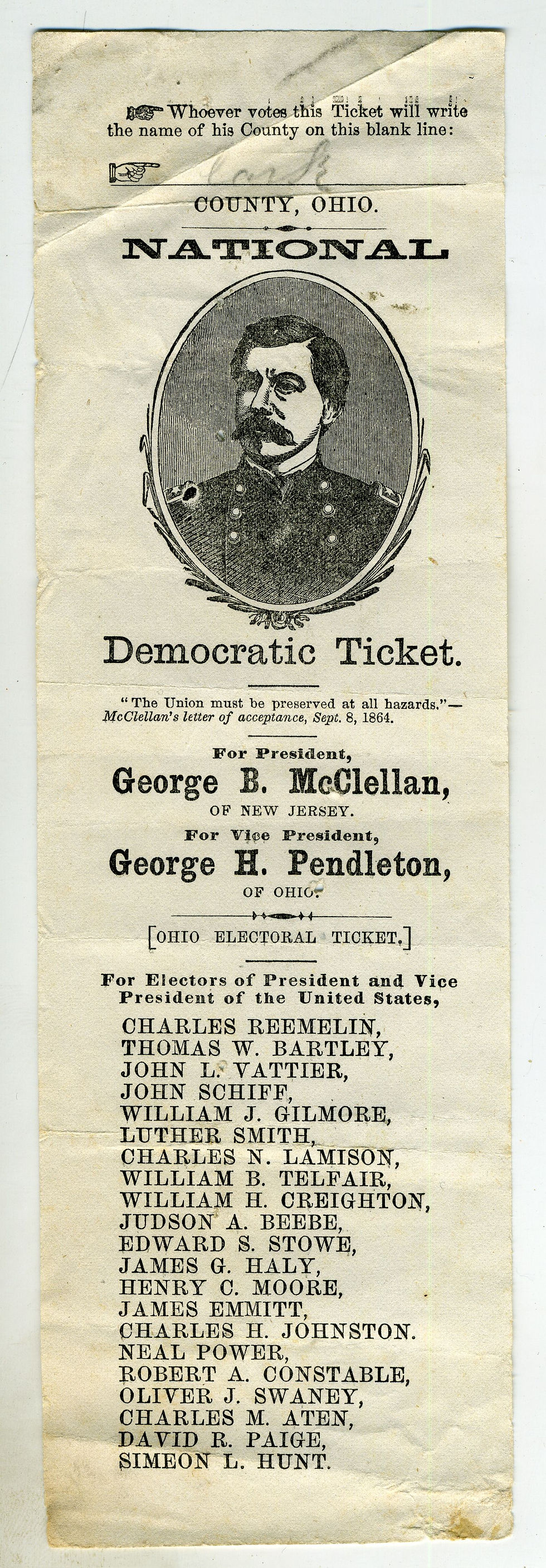 GEORGE. McCLELLAN 1864 ELECTION BALLOT- PORTRAIT OF LITTLE MAC ...