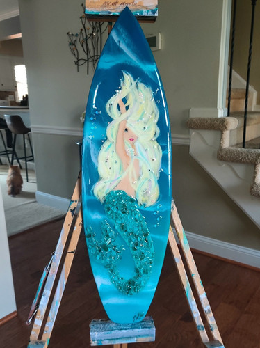 Surfboard mermaid art | ErinLee Arts