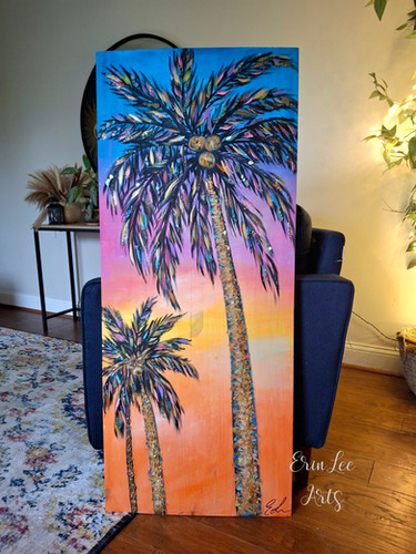 Original custom palm trees on wood | ErinLee Arts