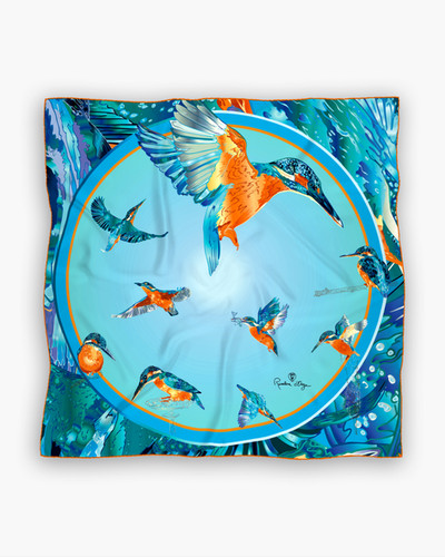 Foulard de soie 90cm - Martin-Pêcheur, The King Fisher | Roseline d'Oreye
