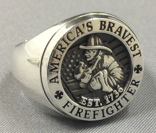 America's Bravest Silver Sterling Firefighter Ring | foxandsonsco