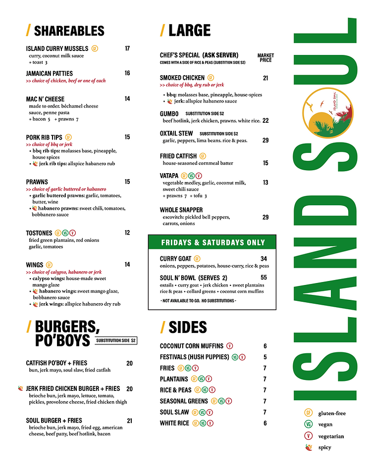 Island Soul's Menu