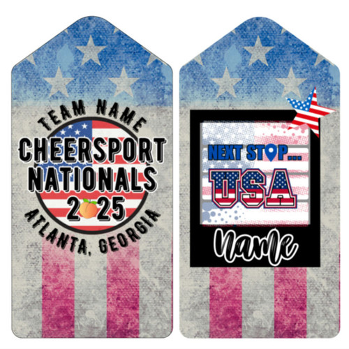 Cheersport 2025 sparkly bagtag keyring- USA Peach | Cheerful Badges