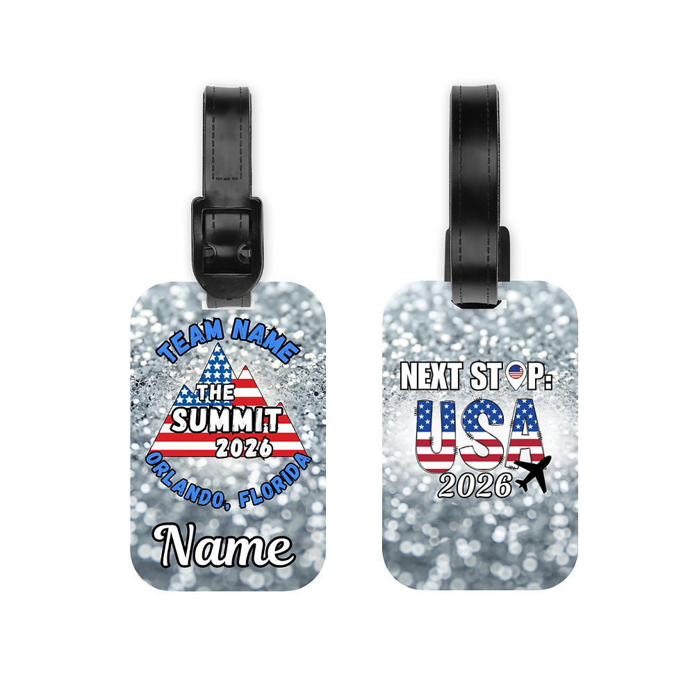 Summit 2026 double sided luggage tag- USA Mountain | Cheerful Badges