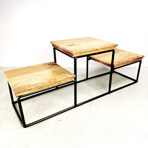 Loft Industrial Natural Wood Display Stand 3-Tier | WAHFENGSHUI