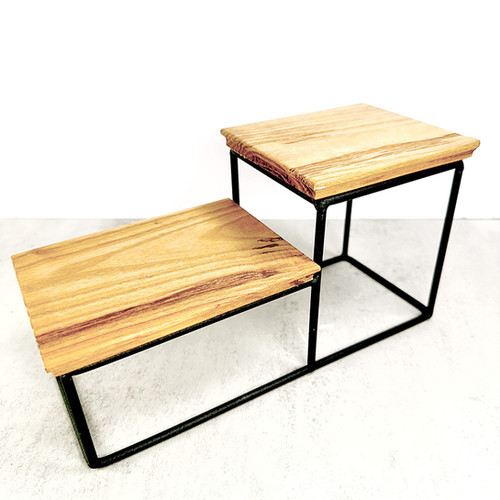 Loft Industrial Natural Wood Display Stand 2-Tier | WAHFENGSHUI