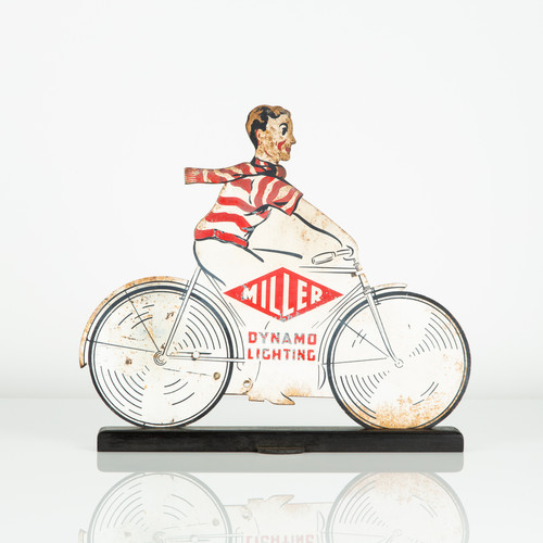 MILLER DYNAMO LIGHTING CYCLIST SHOP DISPLAY SIGN | LJW Antiques