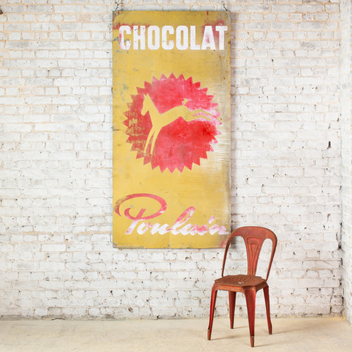 LARGE, FRENCH TIN CHOCOLAT POULAIN SIGN | LJW Antiques