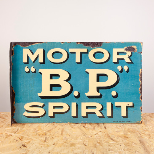 RARE, EARLY BP MOTOR SPIRIT ENAMEL FLANGE SIGN | LJW Antiques