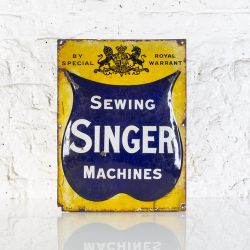 RARE CONVEX SINGER SEWING MACHINES ENAMEL SIGN | LJW Antiques