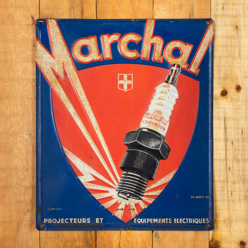VINTAGE, EMBOSSED MARCHAL SPARK PLUGS TIN SIGN | LJW Antiques