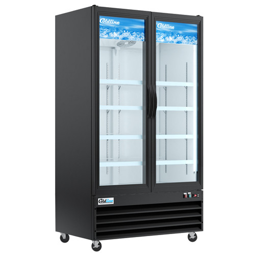 54" Double Glass Swing Door Merchandiser Refrigerator with LED Lighting ...