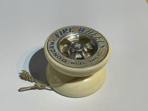 Vintage Duncan Fire Wheels Long Spin YoYo (White) | TheTreasureTrench