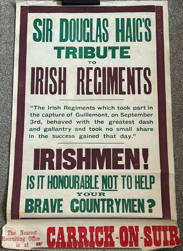 Rare WW1 Recruitment Poster: Sir Douglas Haig's Tribute to Irish Regiments