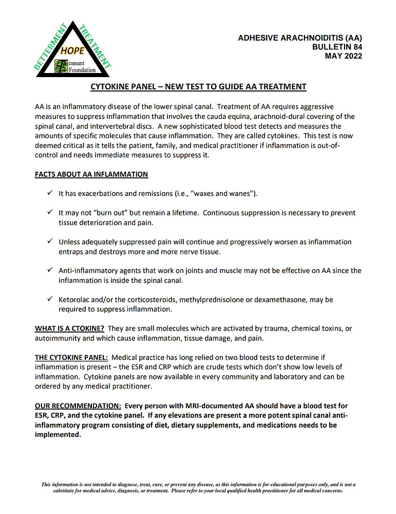 Bulletin #84 CYTOKINE PANEL – NEW TEST TO GUIDE AA TREATMENT