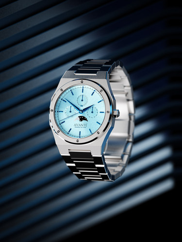 Ice Blue Moon Phase Watch | Sapphire Glass & Quartz Movement | Avanté ...