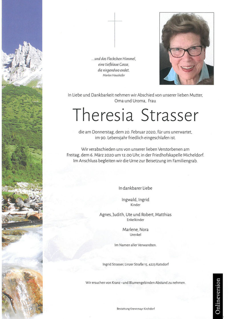 Todesfall Theresia Strasser