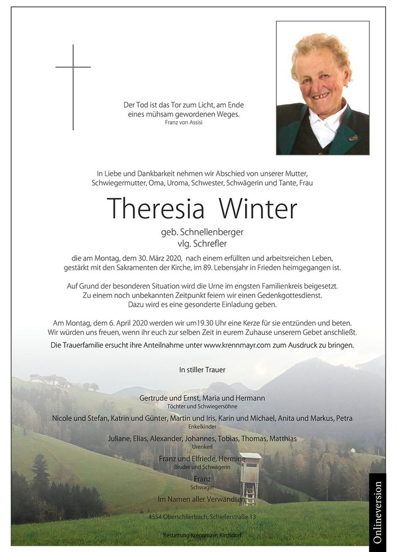 Todesfall Theresia Winter