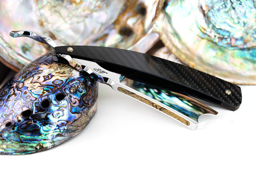Handmade Spanish Point Straight Razor with Mokume Gane & CF Twill