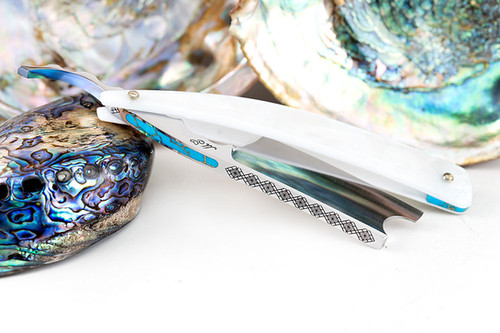 Max Sprecher Custom Straight Razor - Kingman Turquoise & MOP Engraving