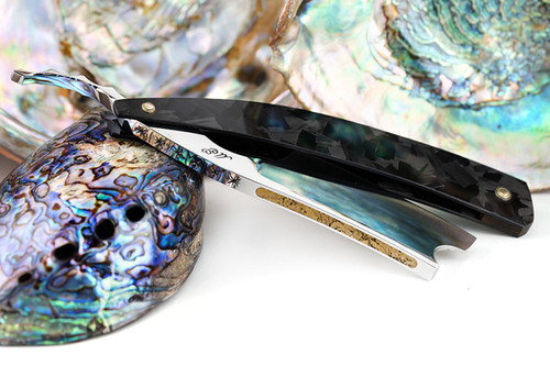 Custom Razor with Mokume Gane Inlay & Forged Carbon Fiber Scales