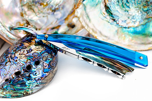 8/8 Barber's Notch Straight Razor - Caribbean Blue | Max Sprecher