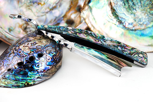 Handmade Spanish Point Razor with Genuine MOP and Abalone Scales