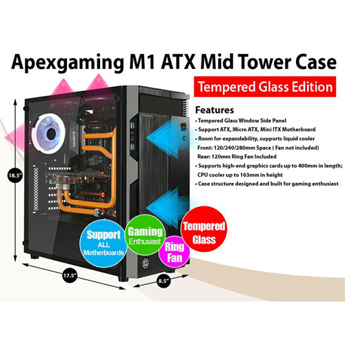 Apex Black M1 Steel ATX Mid Gaming Tower with Tempered Glass | Media ...