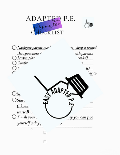 Adapted P.E. November CHECKLIST | Easy Adapted PE