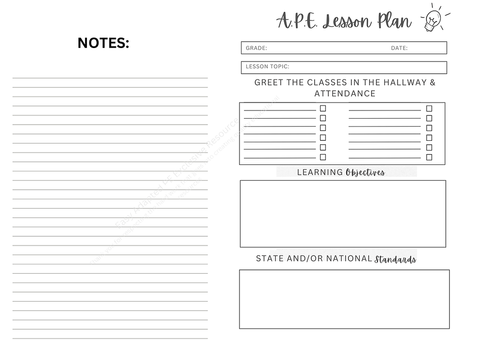 Blank Adapted Physical Education Lesson Plan Template | Editable | Easy ...